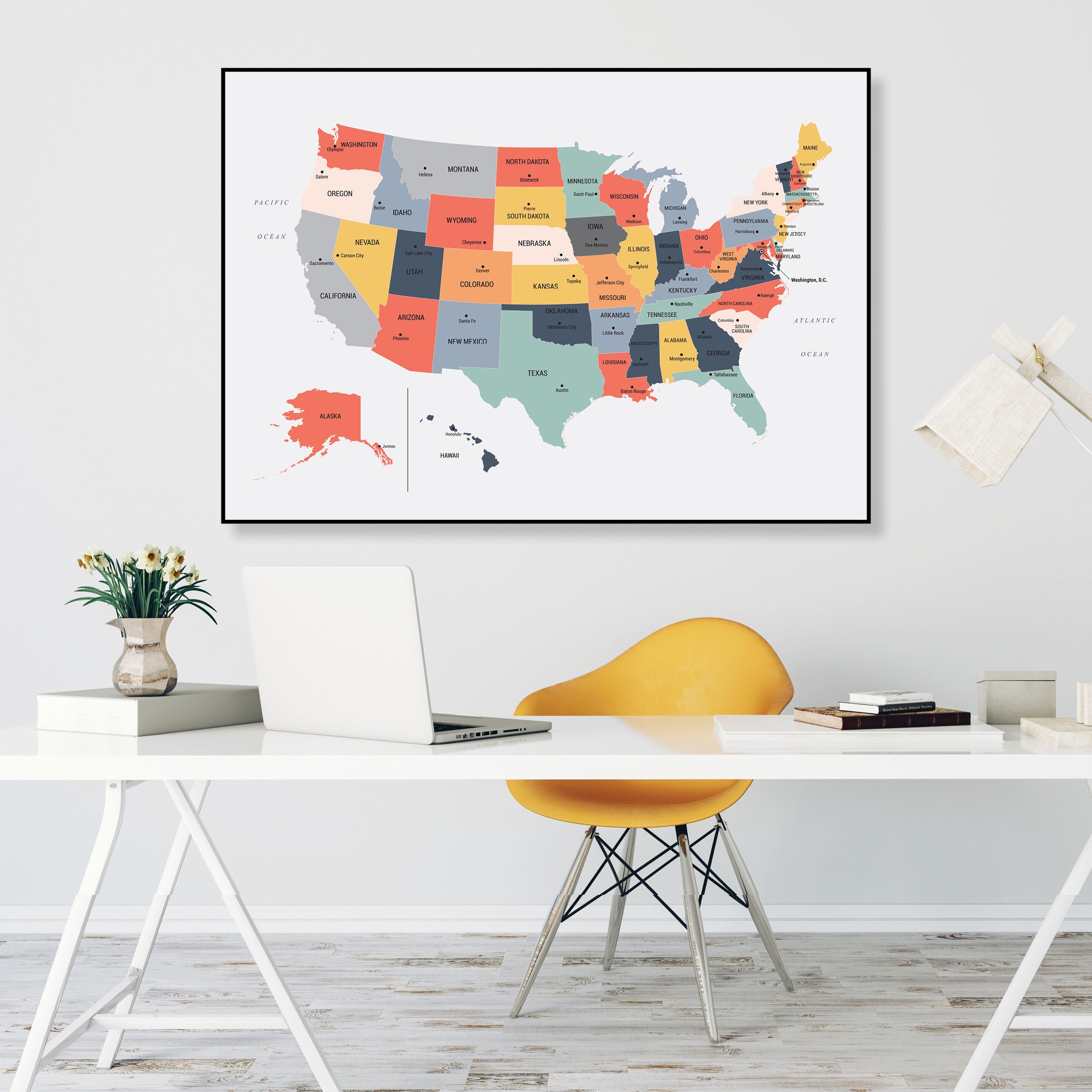 Printable US Map Poster Happy Colors Downloadable Large Dorm - Etsy ...