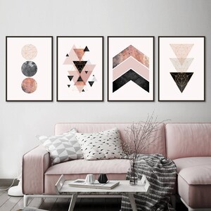 Set of 4 Downloadable Geometric Prints in Blush Pink Rose Gold Black ...