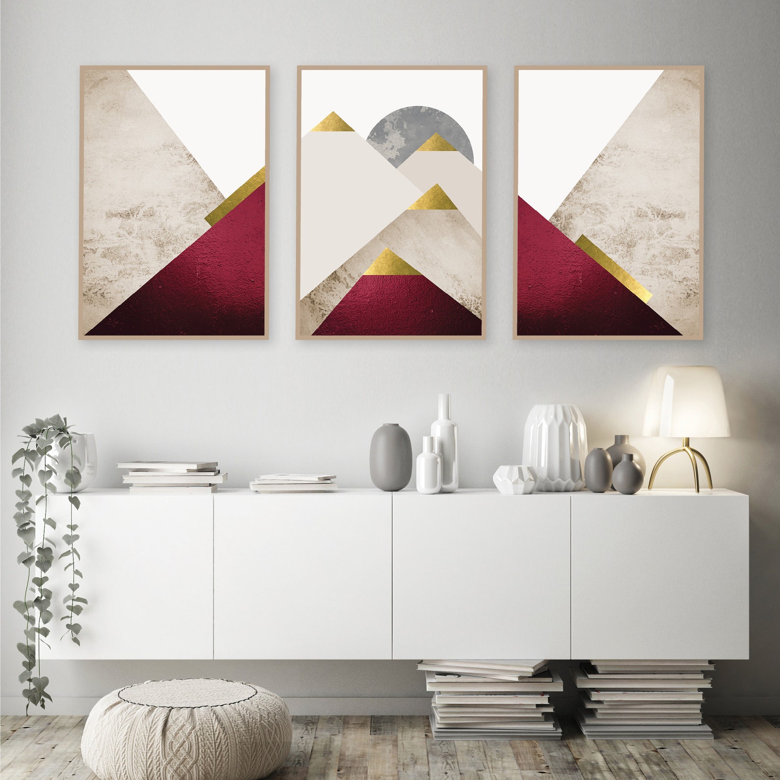Burgundy Printable Mountains Triptych Trio of Downloadable Prints in ...
