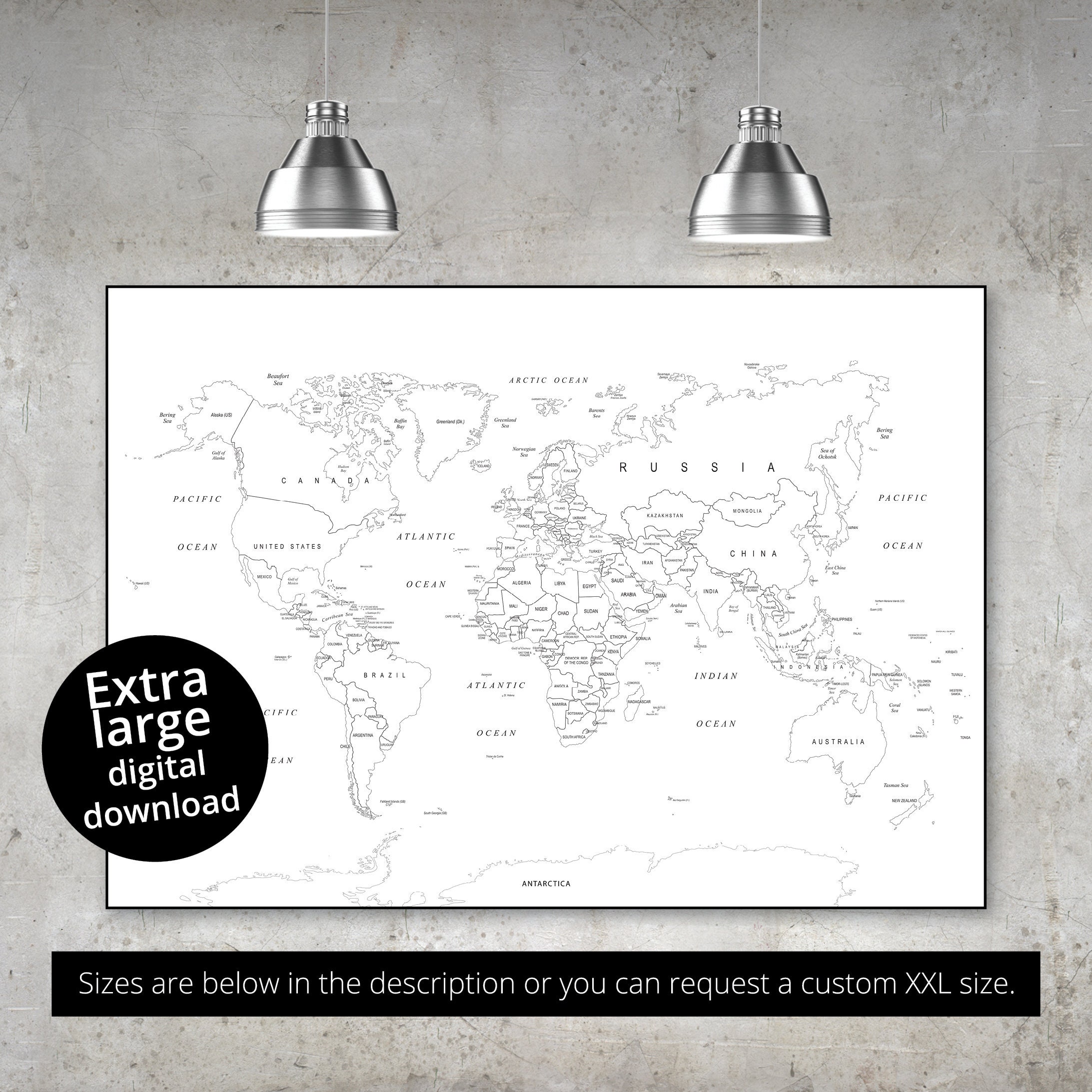 World Political Map Black And White A4 Size