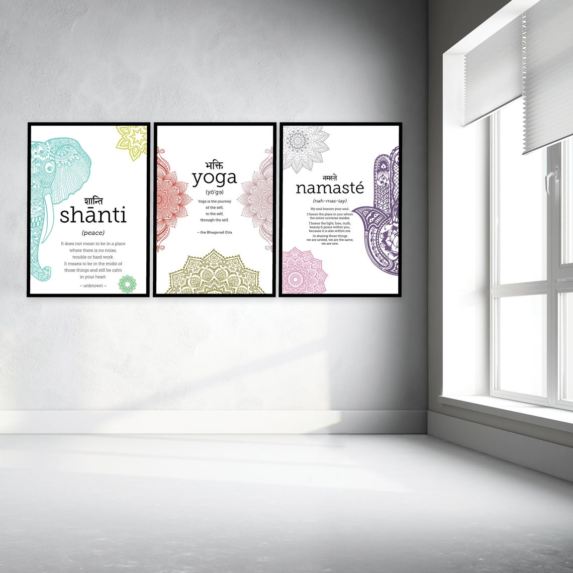 Printable Set of 3 Large Yoga Posters Namaste Print Hamsa | Etsy