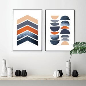 Midcentury Printable Art, Burnt Orange Navy Blue, Digital Download ...