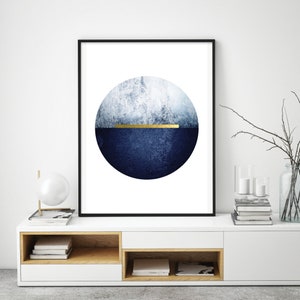 Modern Mid Century Printable Art in Navy Blue and Gold Minimalist Blue ...