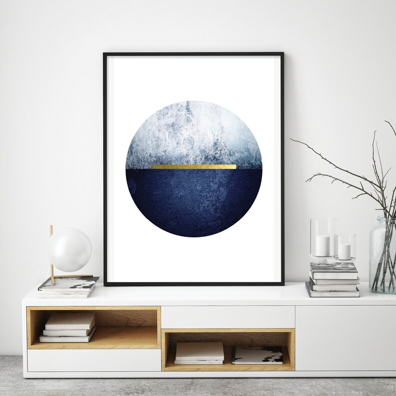 Modern Mid Century Printable Art in Navy Blue and Gold - Etsy