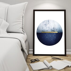 Modern Mid Century Printable Art in Navy Blue and Gold Minimalist Blue ...