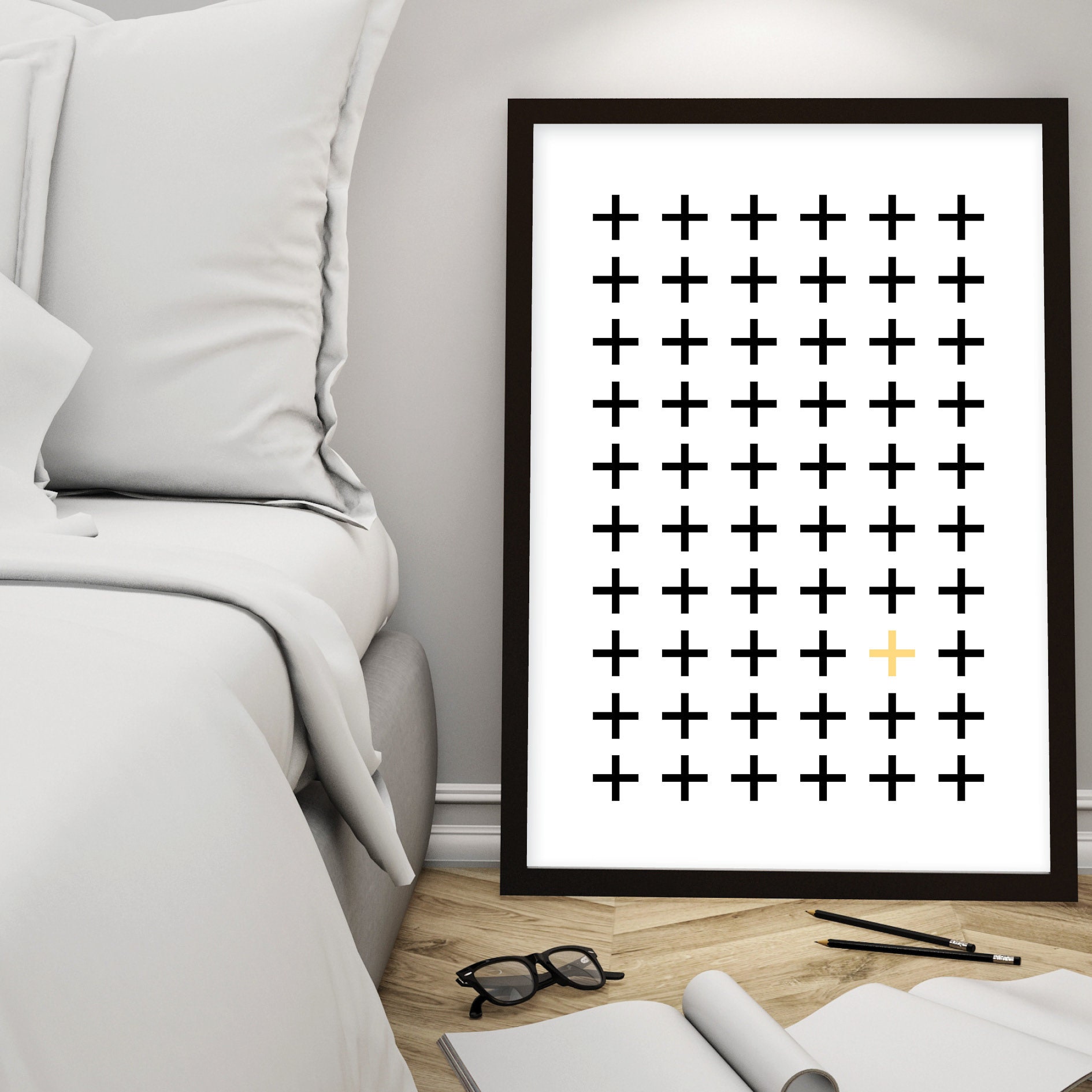 Minimalist Printable Poster Swiss Cross in Black White Yellow - Etsy