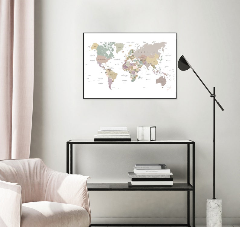 Small World Map Printable Poster Warm Neutral Colors - Etsy Australia