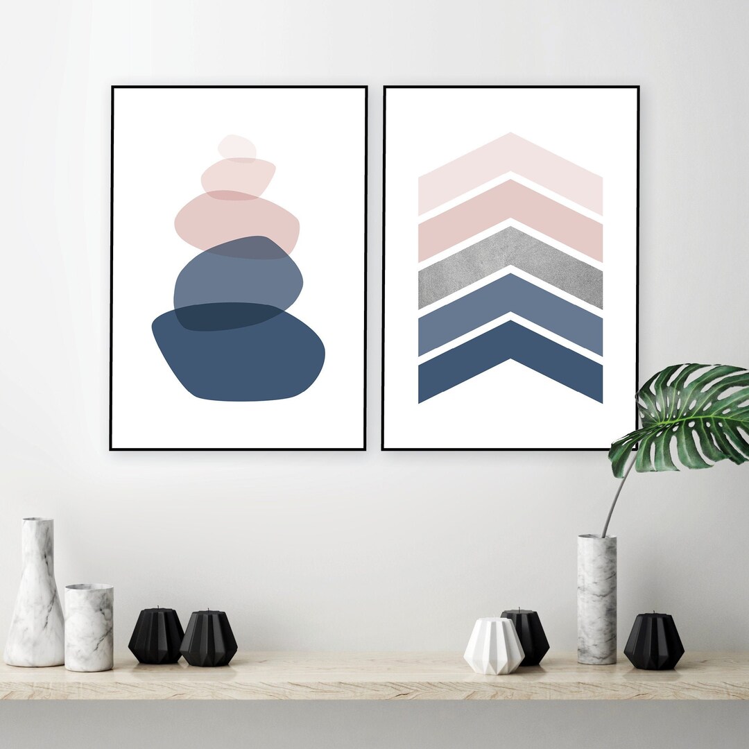 Set of 2 Downloadable Blush Pink Navy Blue Scandi Prints Balancing ...