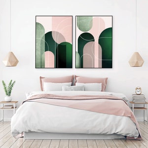 Printable Mid Century Modern Arches Set of 2 in Pink and Green, Digital ...