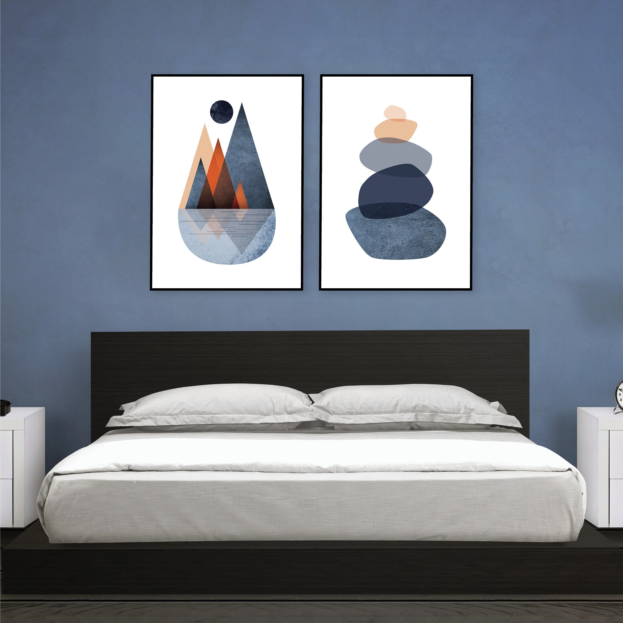 Burnt Orange Navy Blue, Midcentury Printable Art, Navy Orange Wall Art ...