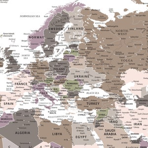 Detailed World Map Poster, Muted Neutral Colors (digital Download) - Etsy