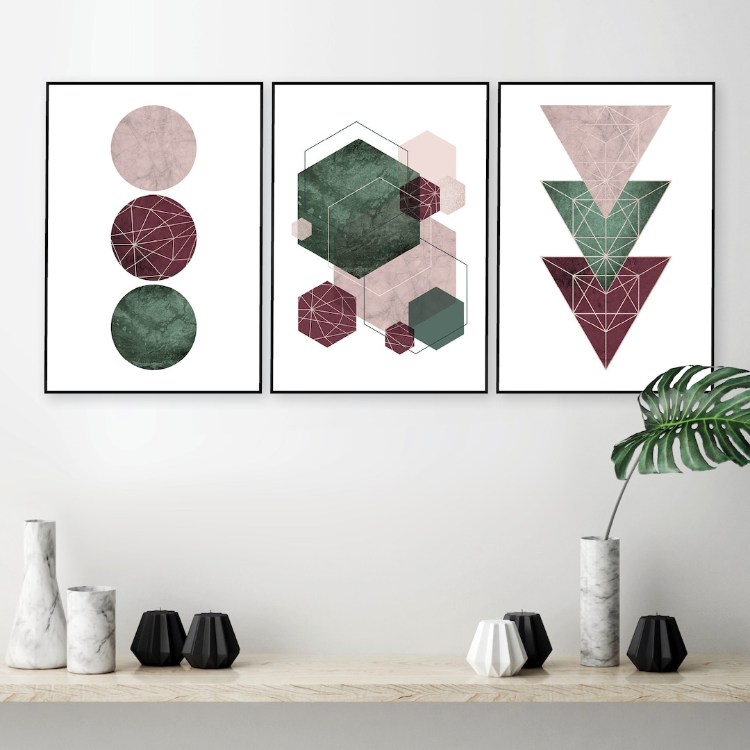Download Posters Geometric, Burgundy Green Blush Wall Decor, Cranberry ...