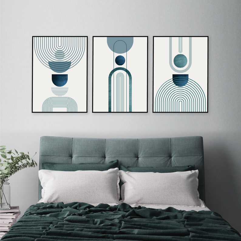 Printable Modern Mid Century Set of 3 Teal Green Blue - Etsy