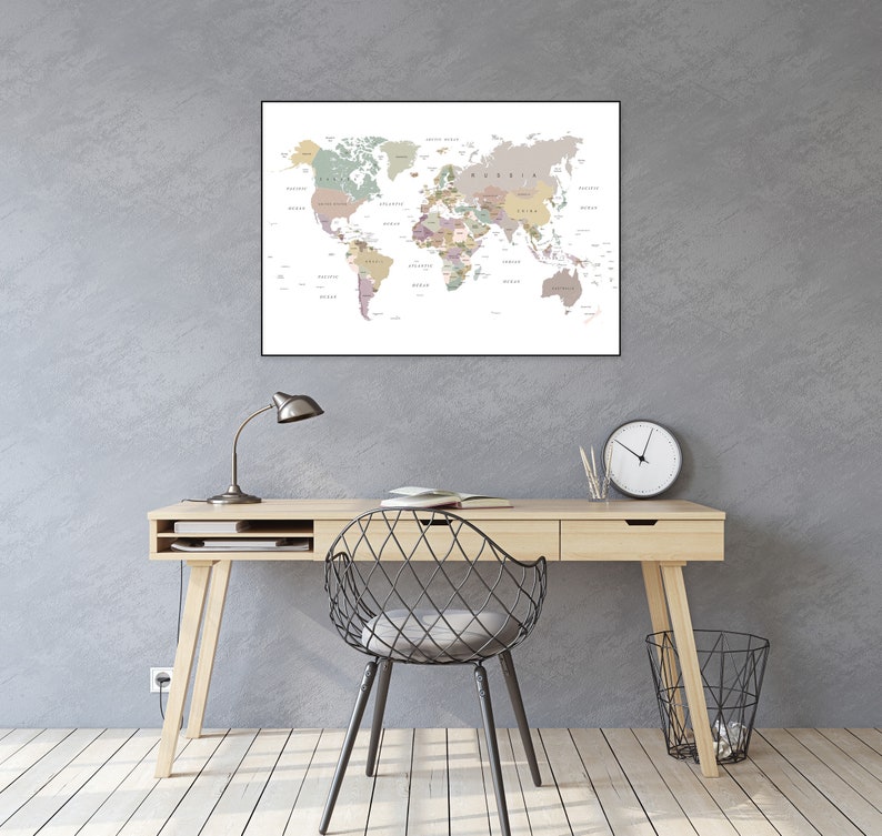 Small World Map Printable Poster Warm Neutral Colors - Etsy Australia