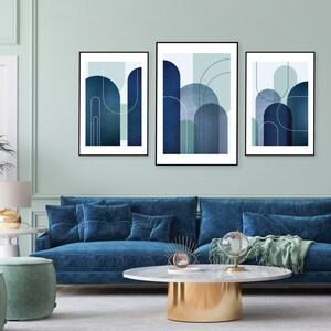 Printable Mid Century Modern Set of 3 in Navy Blue White and Teal ...