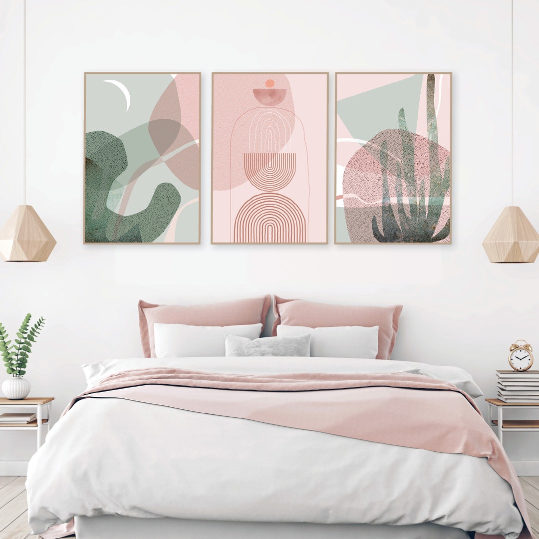 Boho Downloadable Prints, Set of 3 Matching, Printable Art Pink Green ...