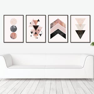 Set of 4 Downloadable Geometric Prints in Blush Pink Rose Gold Black ...