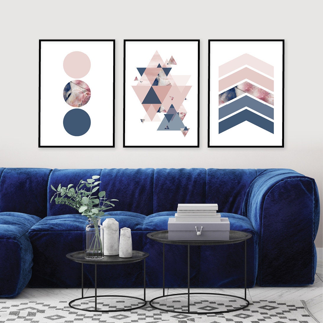 Printable Art Blush Navy Set of 3 Geometric Navy Blush - Etsy