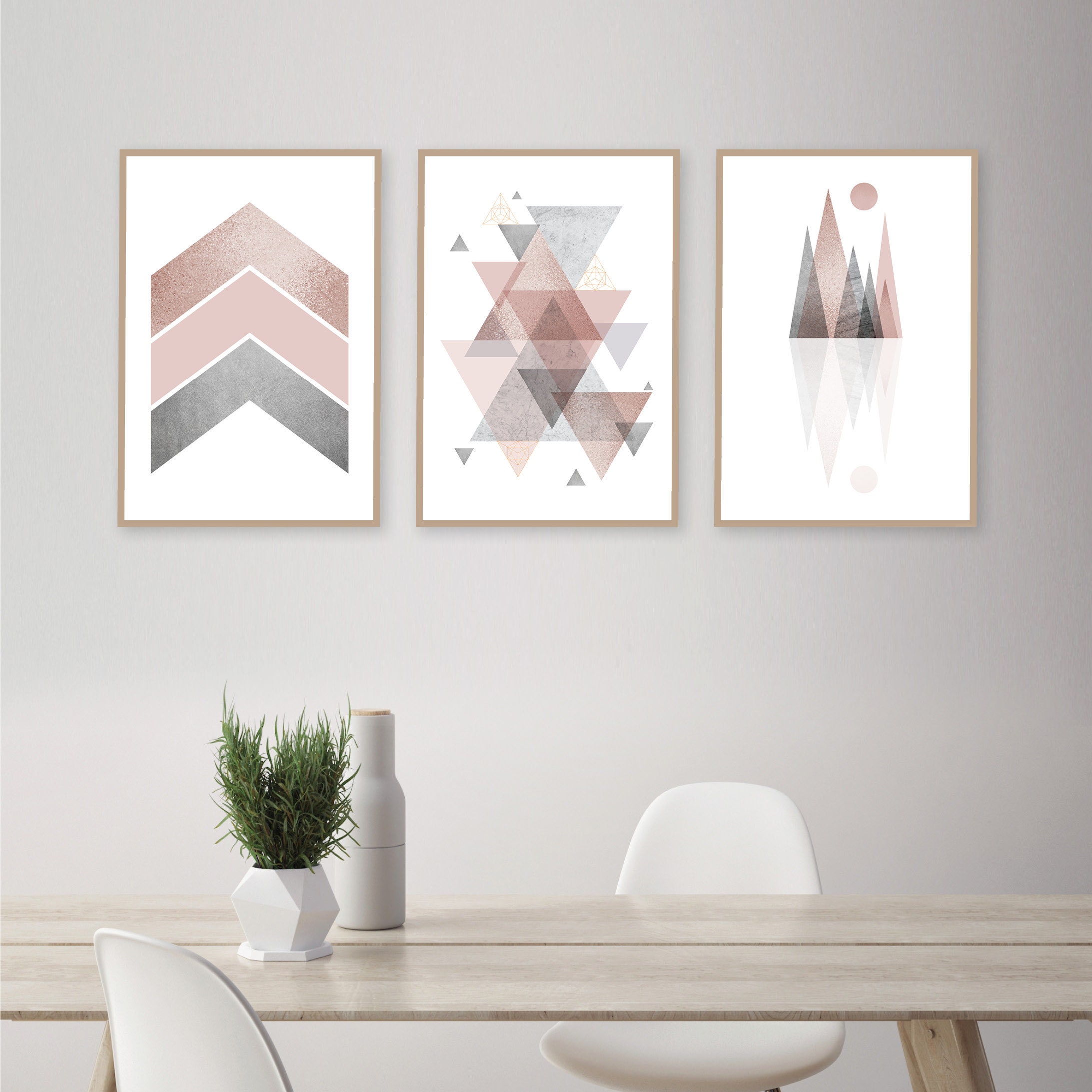 Trio of Matching Printable Art in Blush Pink and Grey - Etsy Australia