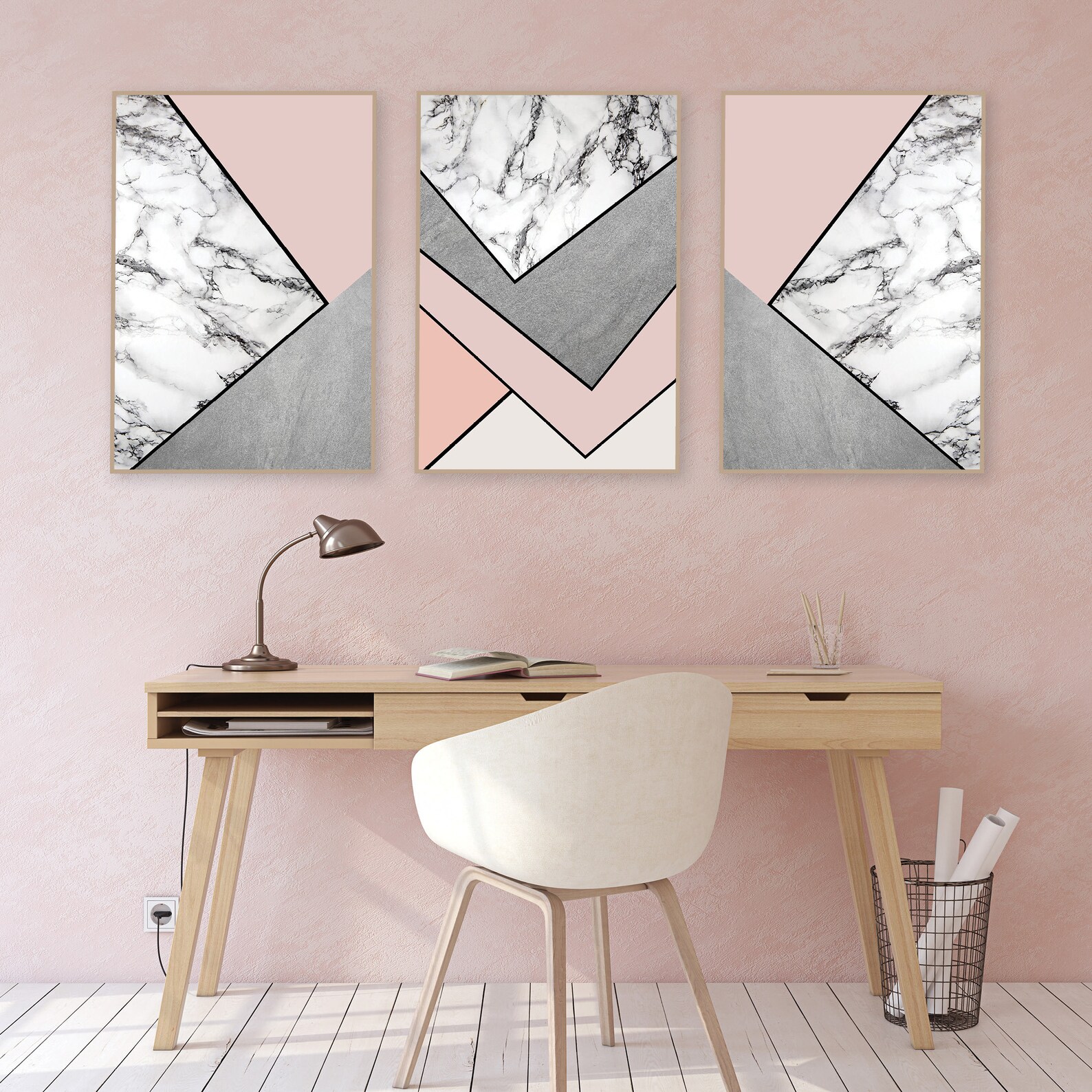 Set of 3 Printable Posters Blush Pink Grey Black Living Room - Etsy