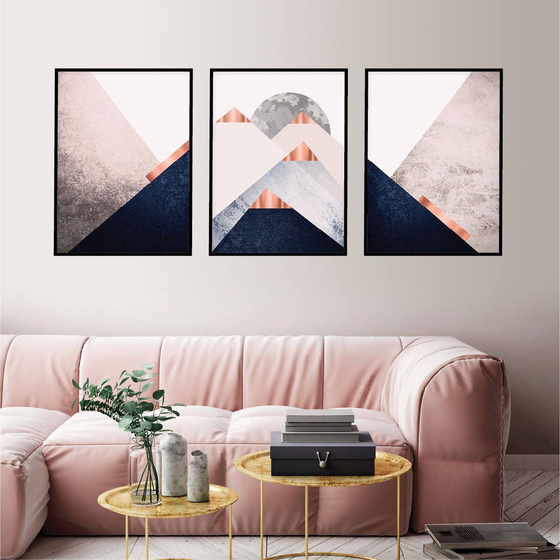 Downloadable prints Printable art Set of 3 Mountains Blush | Etsy