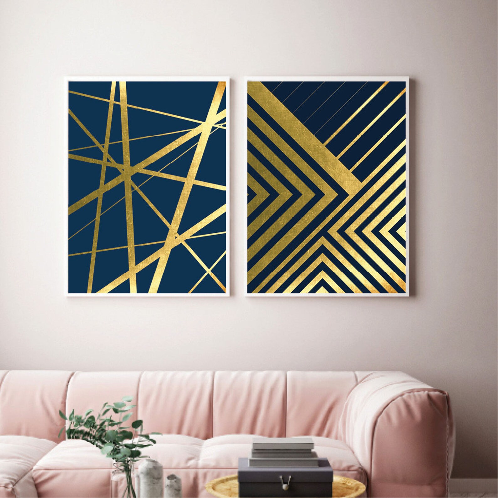 Set of 2 Printable Downloadable Geometric Prints Metallic Navy - Etsy