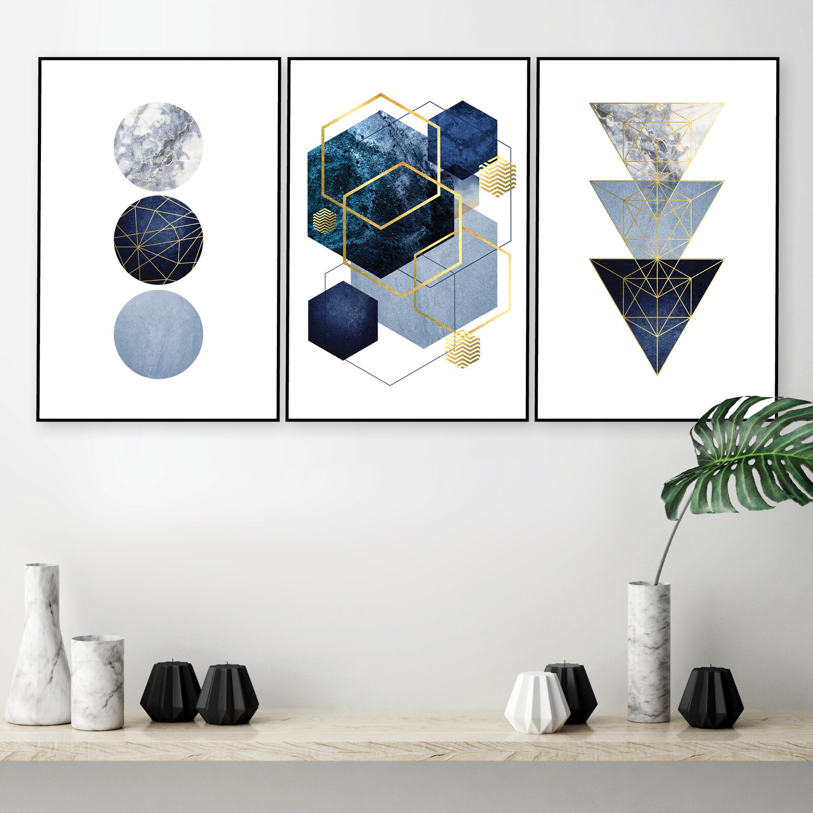 Set of 3 Downloadable Geometric Abstract Prints Printable Wall - Etsy