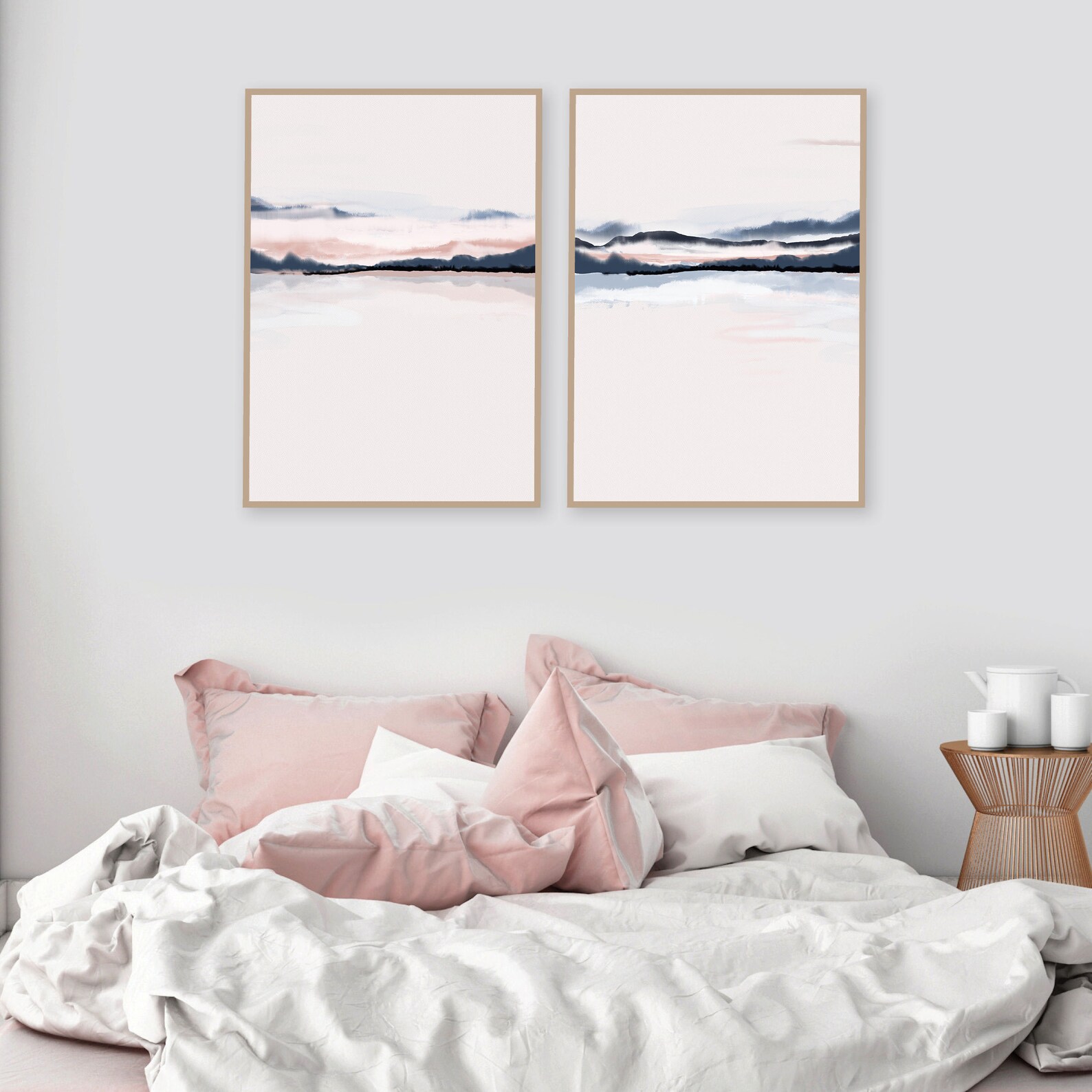 Horizon, Blush Navy Wall Art, Set of 2 Prints, Navy Blush Posters ...