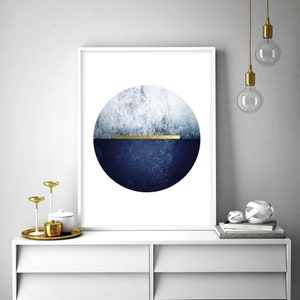 Modern Mid Century Printable Art in Navy Blue and Gold Minimalist Blue ...