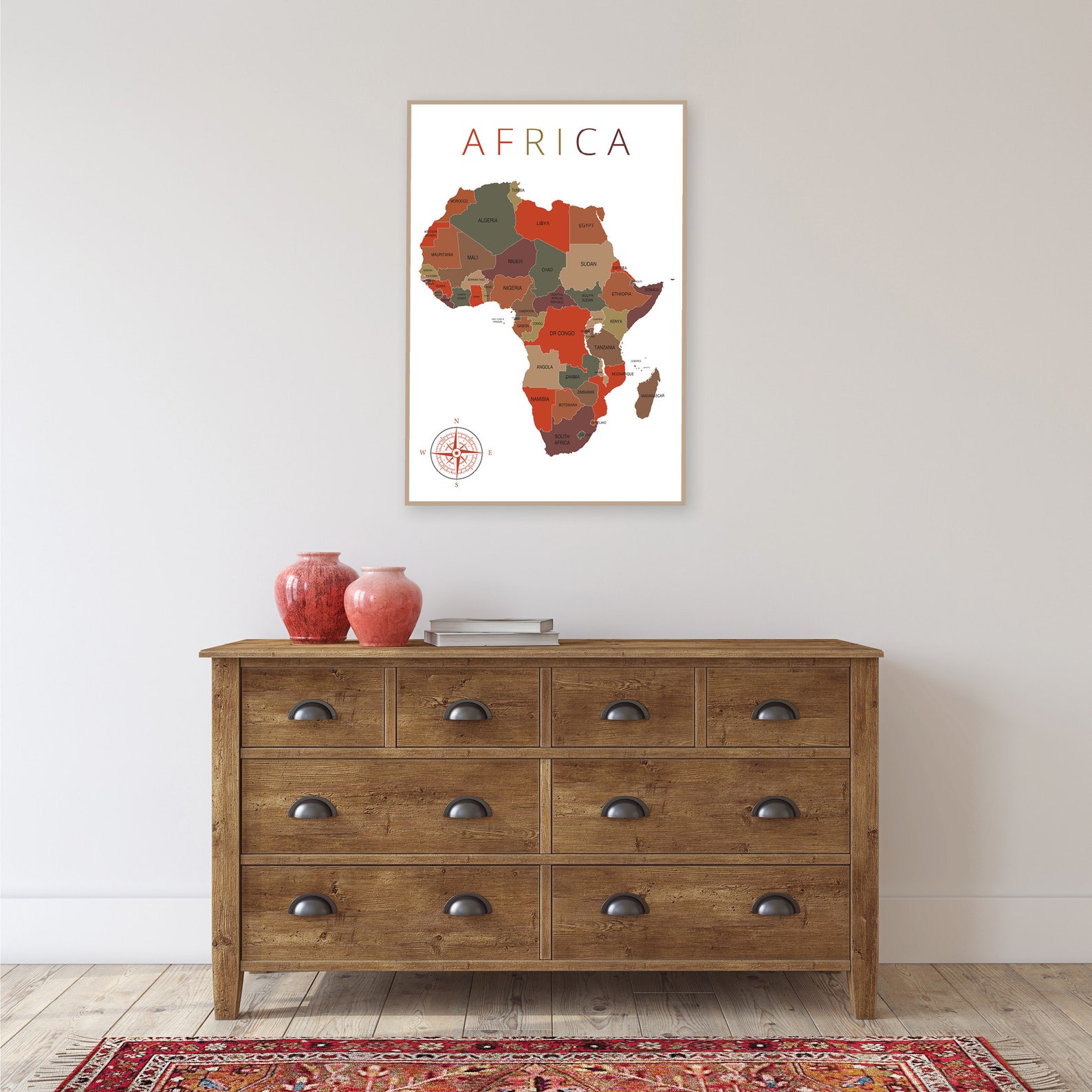 Printable Africa Map Earthy Colors Brown Burnt Orange Green - Etsy