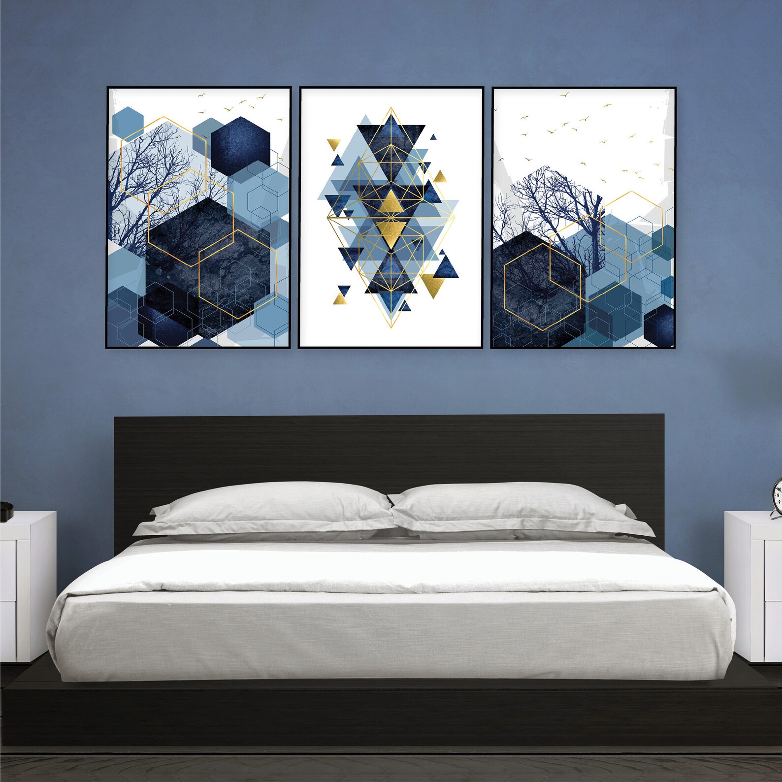 Set of 3 Downloadable Geometric Abstract Prints in Navy Blue - Etsy