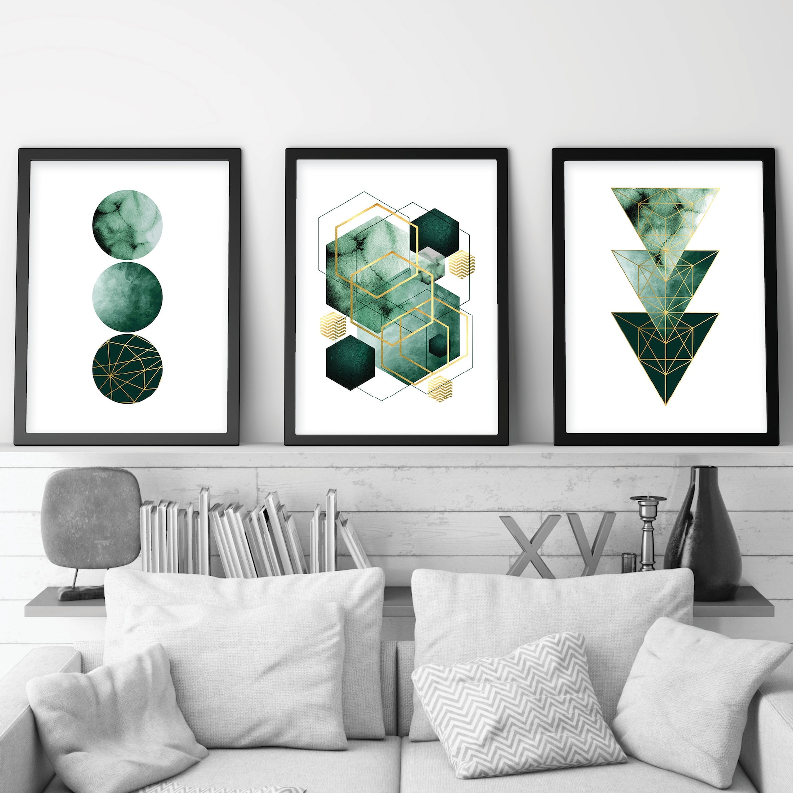 Downloadable Set of 3 Prints Green Printable Geometric Wall - Etsy