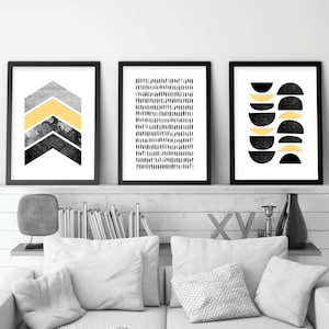 Downloadable Set of 3 Scandi Prints Black White Yellow Grey Minimalist ...