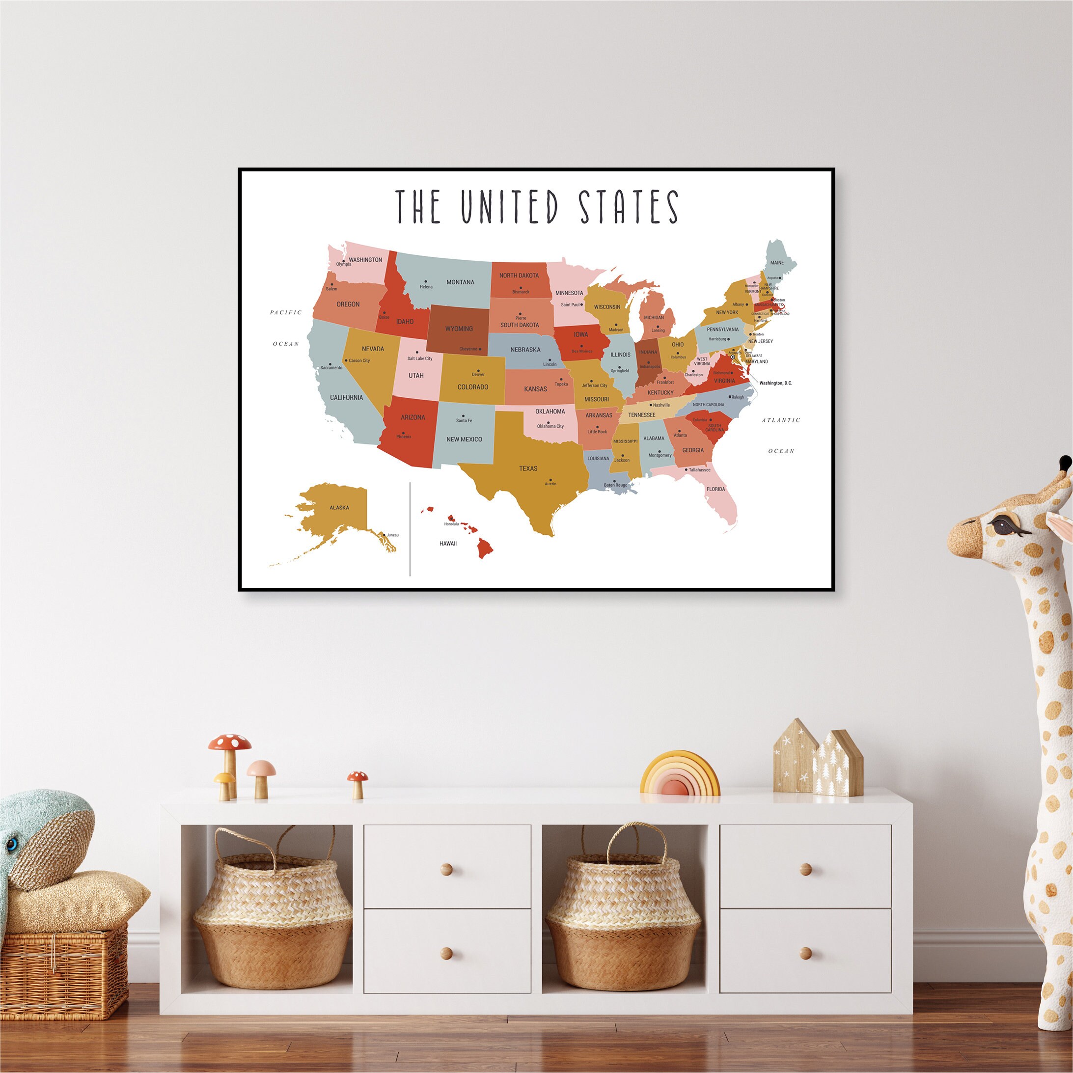 Printable US Map Poster Boho Colors Downloadable Home School - Etsy ...
