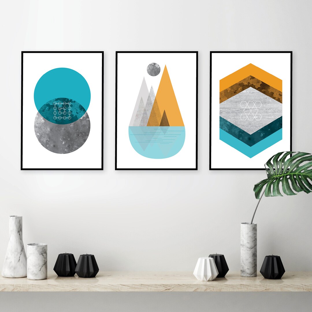 Set of 3 Brightly Colored Geometric Modern Printable Posters Digital ...