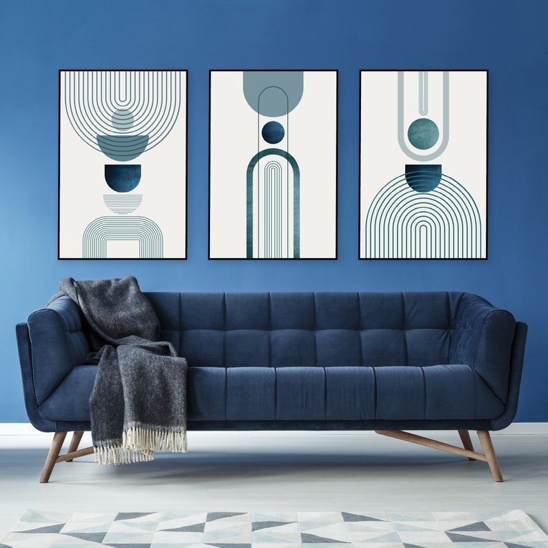 Printable Modern Mid Century Set of 3 Teal Green Blue - Etsy