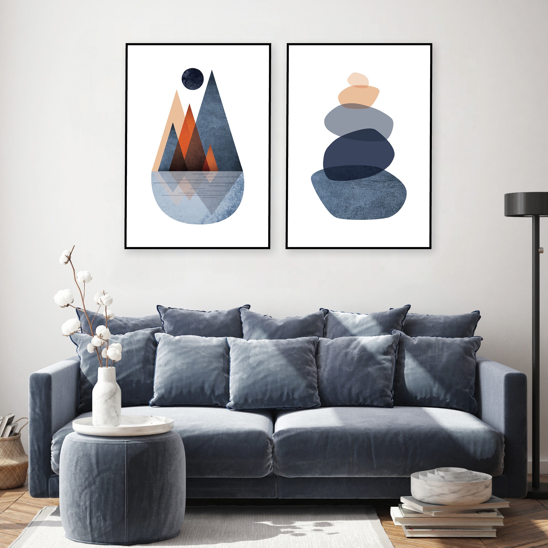 Burnt Orange Navy Blue, Midcentury Printable Art, Navy Orange Wall Art ...
