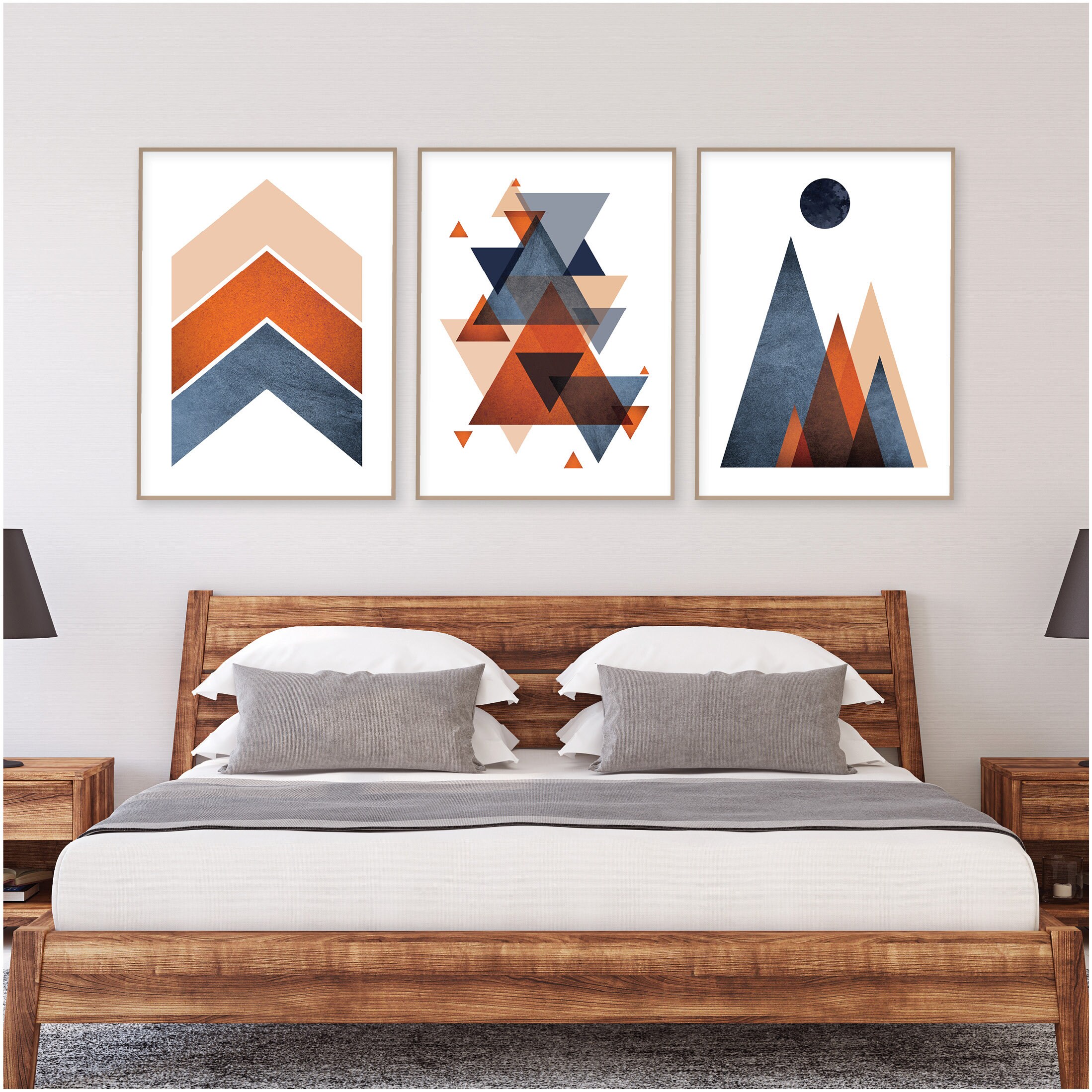 Set of 3 Navy Blue and Burnt Orange Printable Wall Art - Etsy Australia