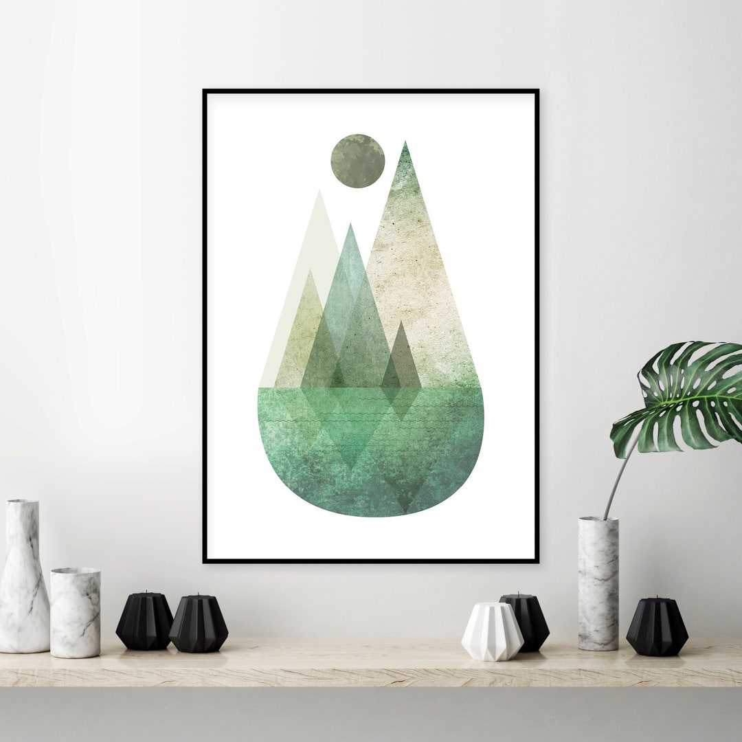Nordic Mountain Printable Poster Green Scandinavian Mountains ...