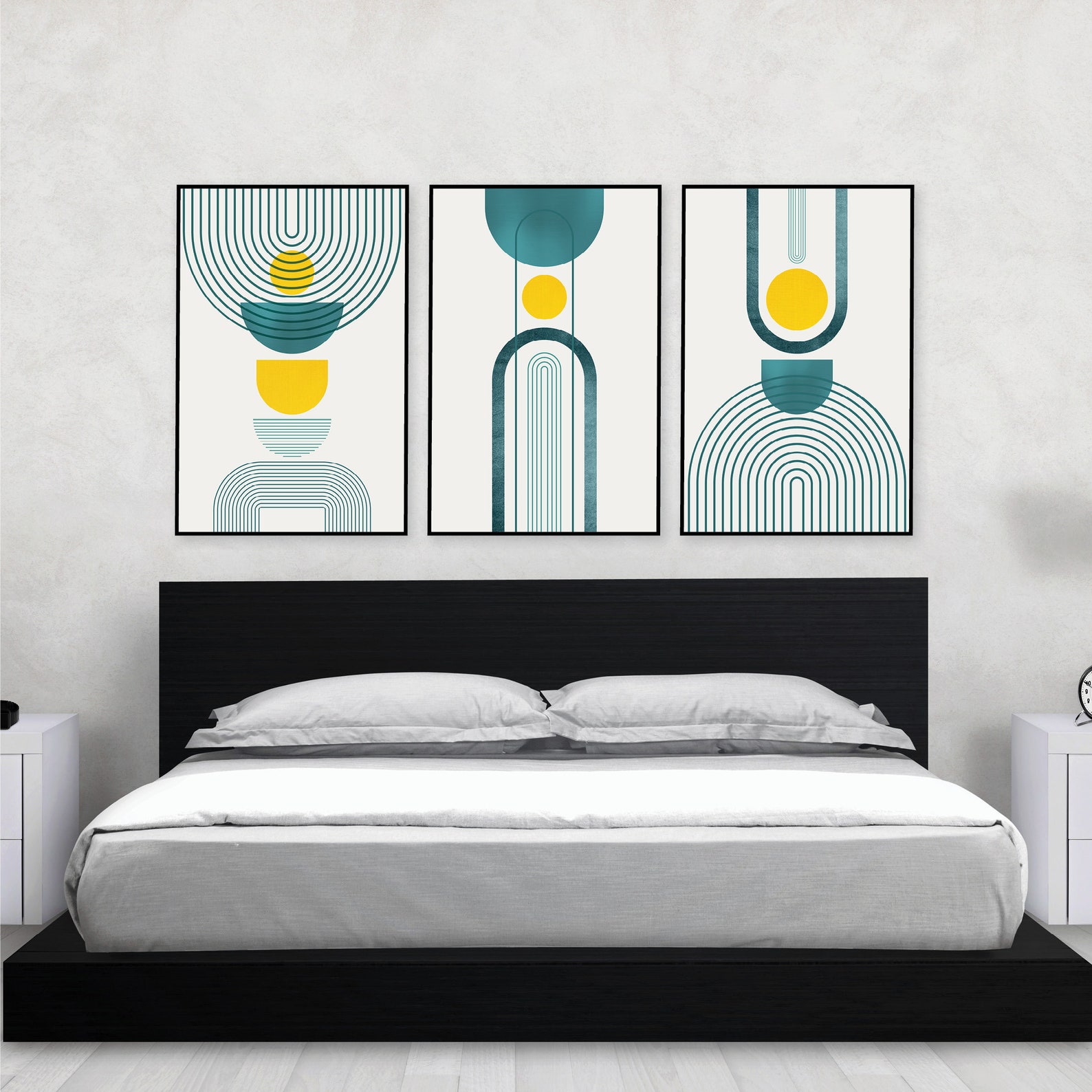 Printable Modern Mid Century Set of 3 Teal Yellow - Etsy