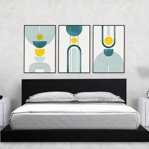Printable Modern Mid Century Set of 3, Teal Yellow, Downloadable Teal ...