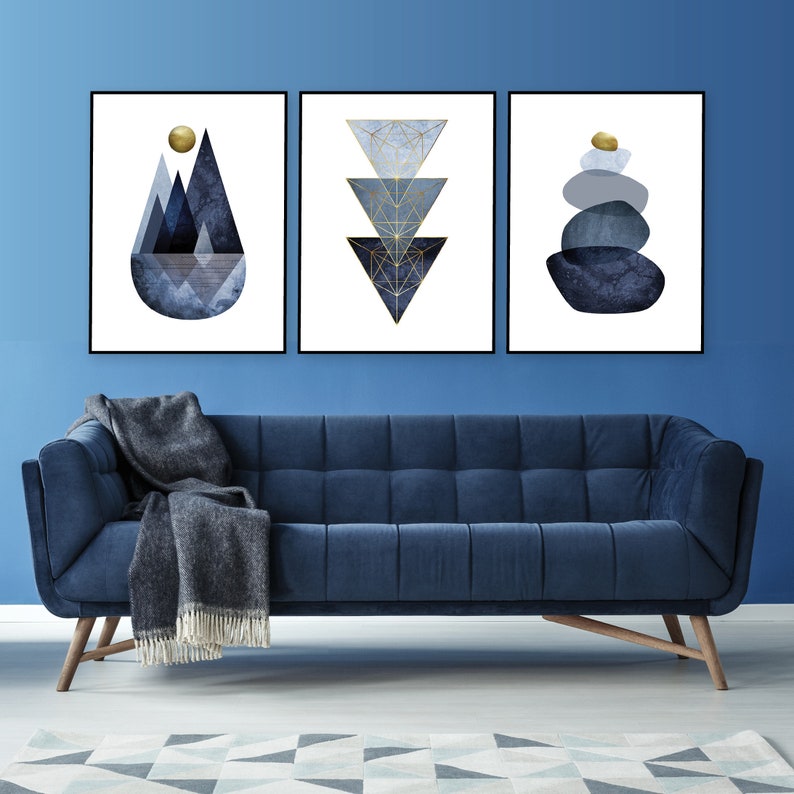 Printable Set of 3 Navy Blue Gold White Scandinavian Nordic - Etsy