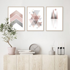 Trio of Matching Printable Art in Blush Pink and Grey Downloadable 3 ...