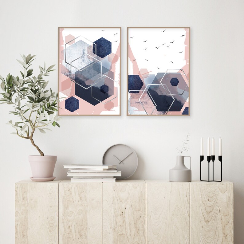 Printable set of 2 abstract geometric prints Downloadable | Etsy