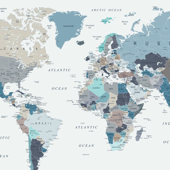 Prints Digital Prints Art & Collectibles Earth Tones World Map ...