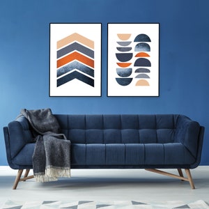 Midcentury Printable Art, Burnt Orange Navy Blue, Digital Download ...