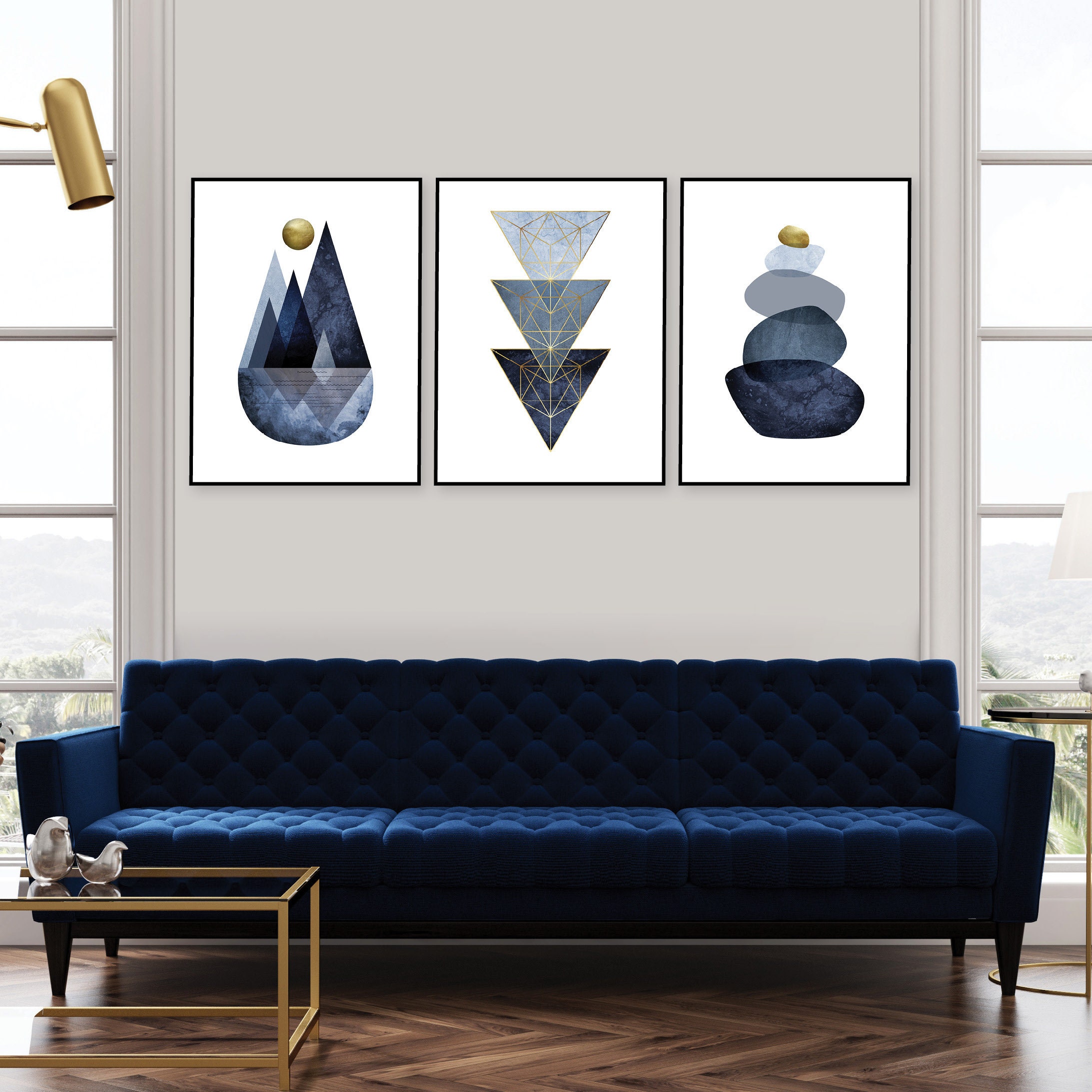 Printable Set of 3 Navy Blue Gold White Scandinavian Nordic - Etsy