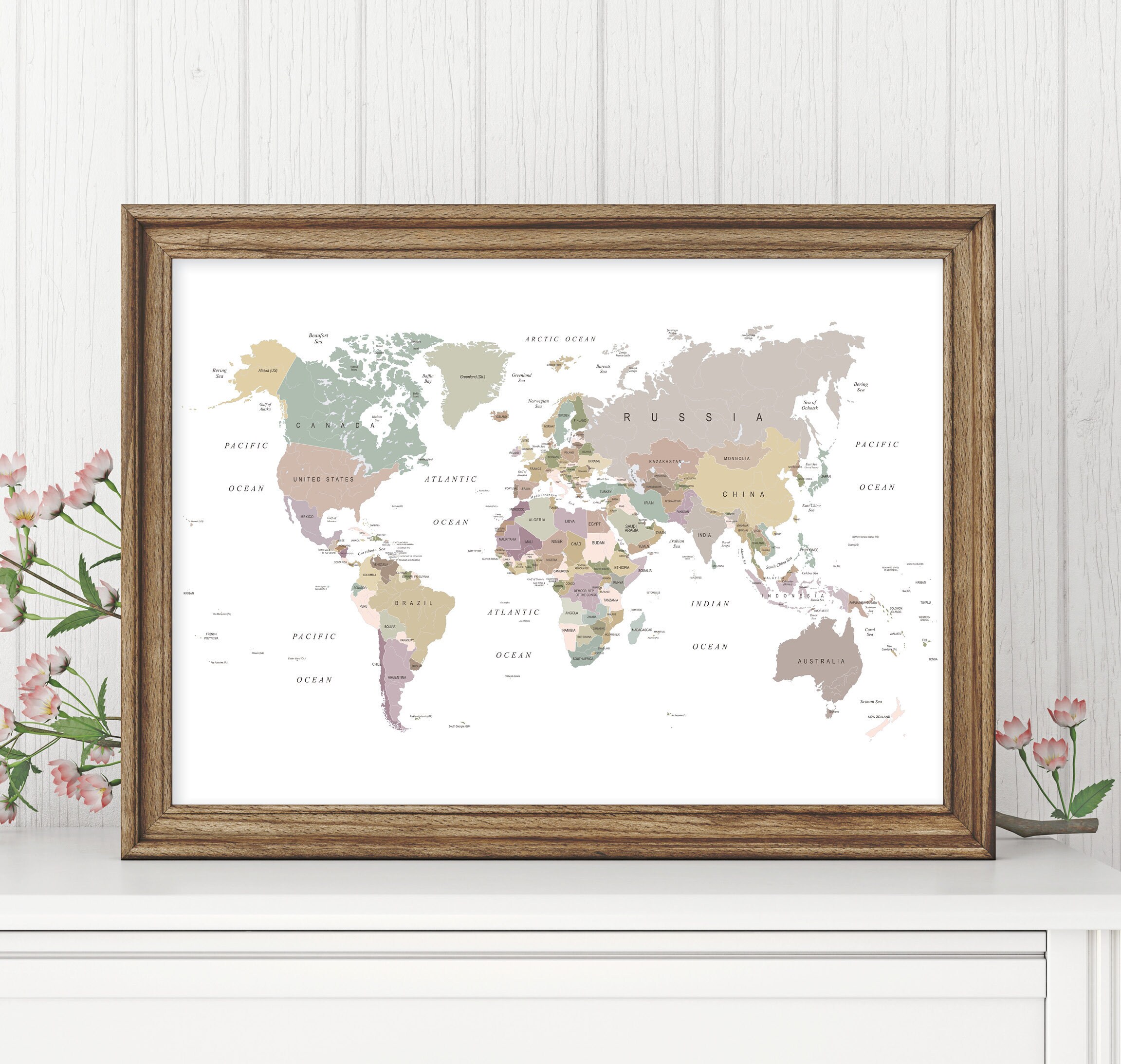 Small World Map Printable Poster Warm Neutral Colors - Etsy Australia