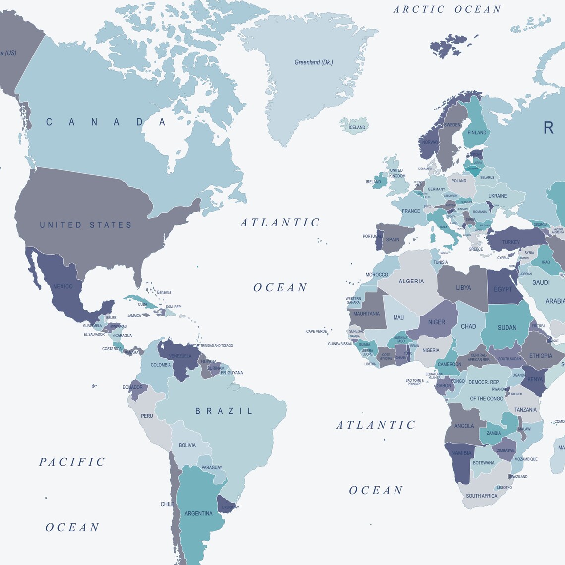 Small World Map Blue World Map Poster Downloadable - Etsy Australia