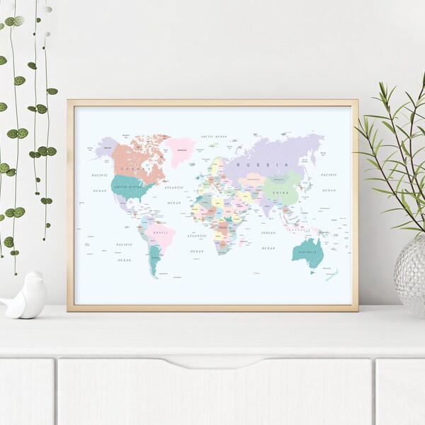 Pink World Map - Etsy